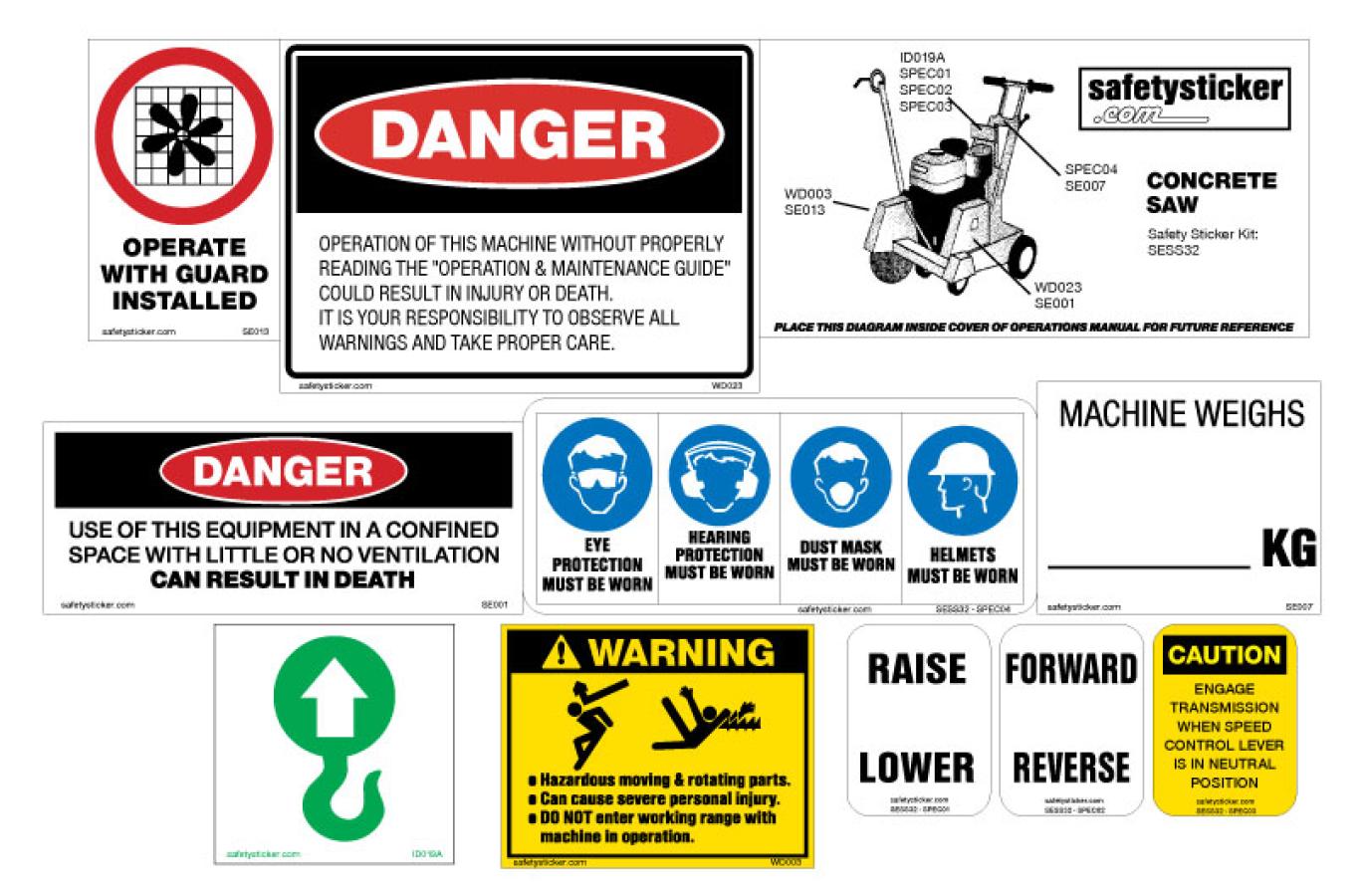 Concrete Saw | Safety Stickers | Safety Decals