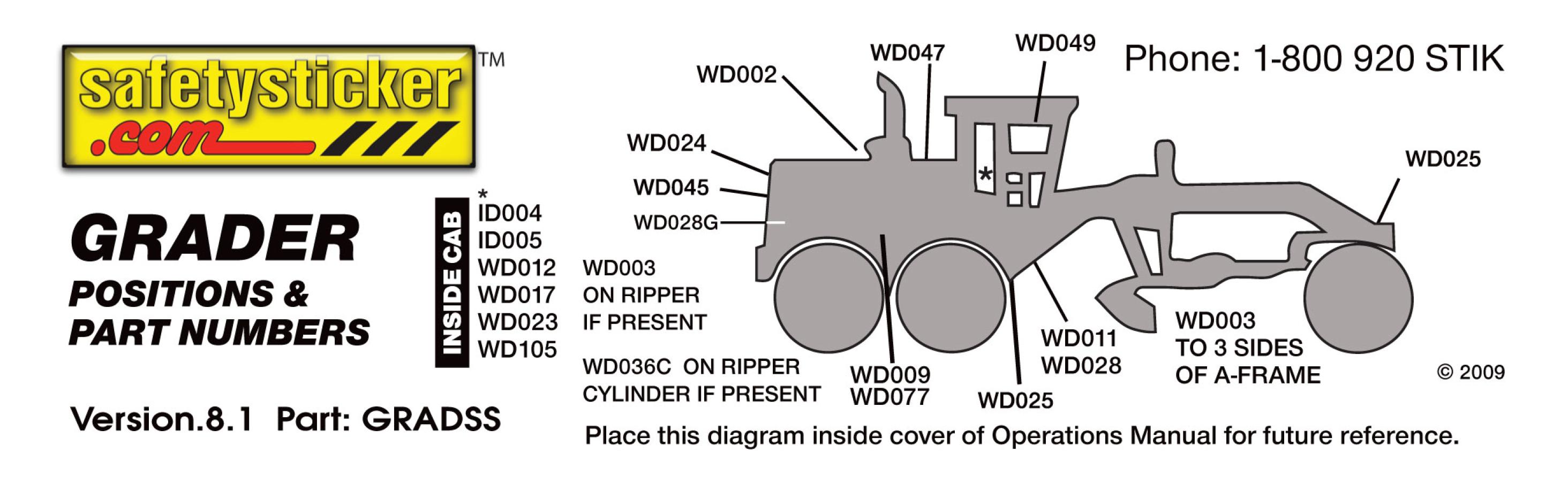 Grader Safety Sheet | Safety Stickers | Safety Decals
