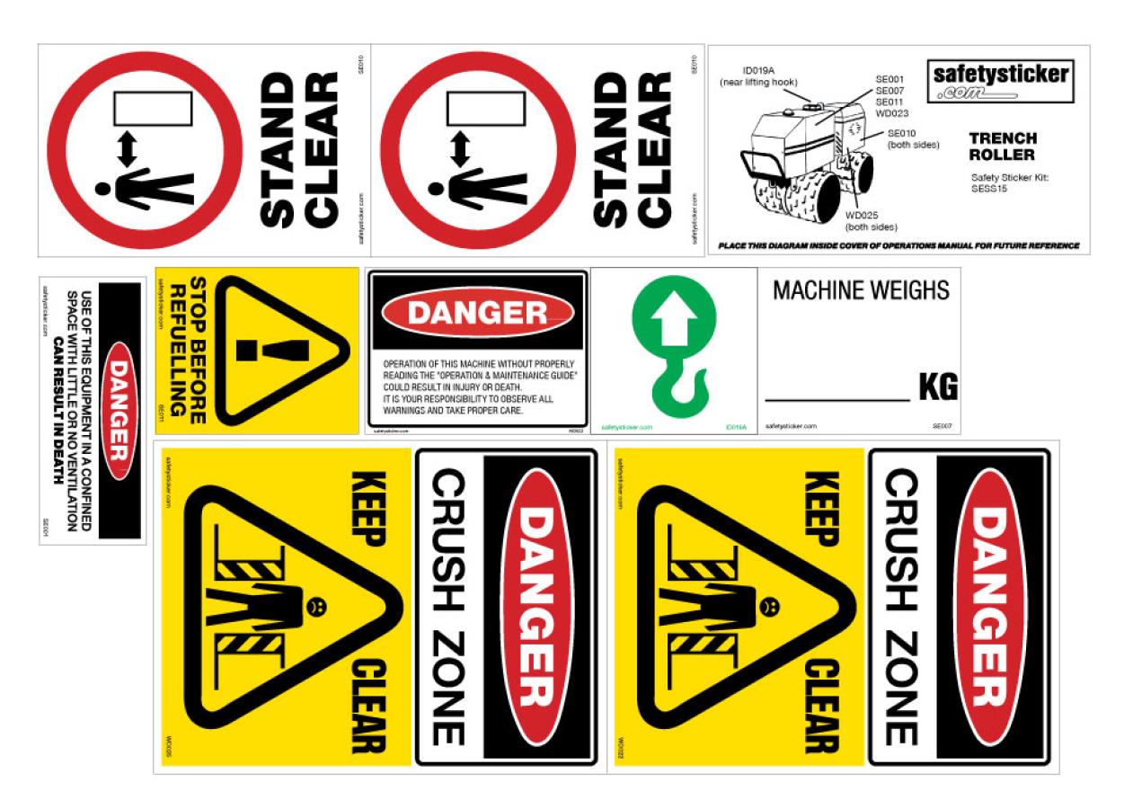 Trench Roller Safety Sticker Kit | Safety Stickers | Safety Decals