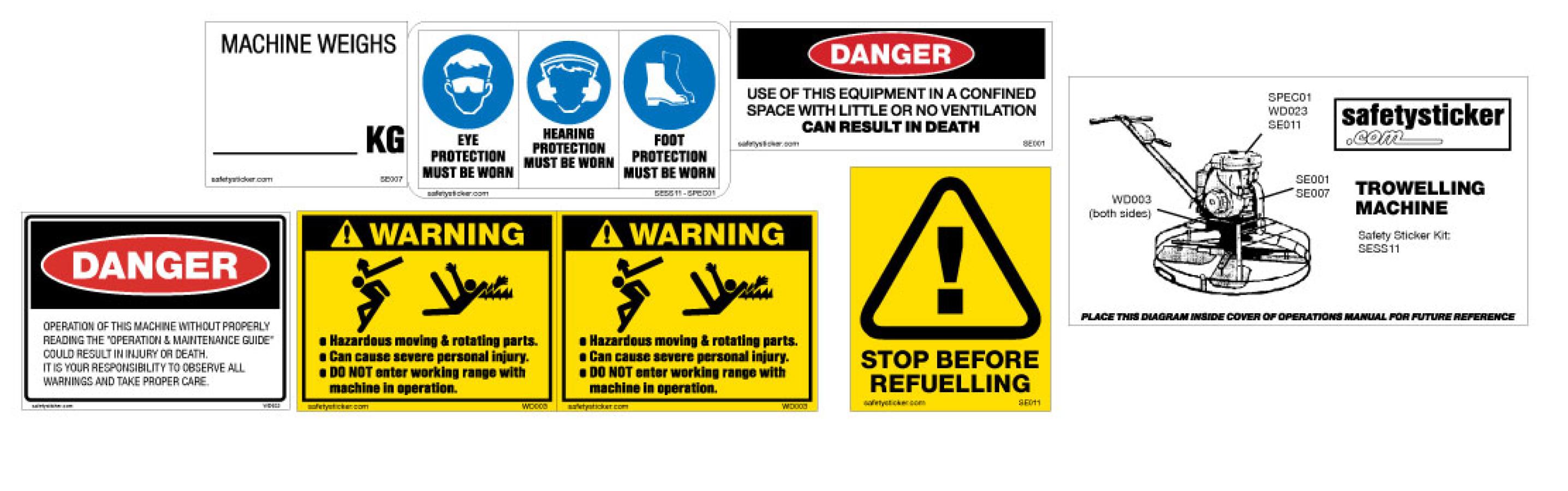 Trowelling Machine | Safety Stickers | Safety Decals