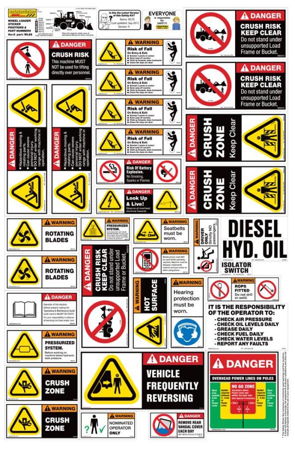 Wheel Loader Safety Sheet WLSS | Safety Stickers | Safety Decals