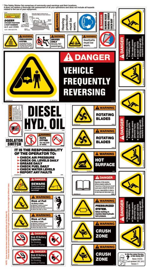 Dozer safety Sheet | Safety Stickers | Safety Decals