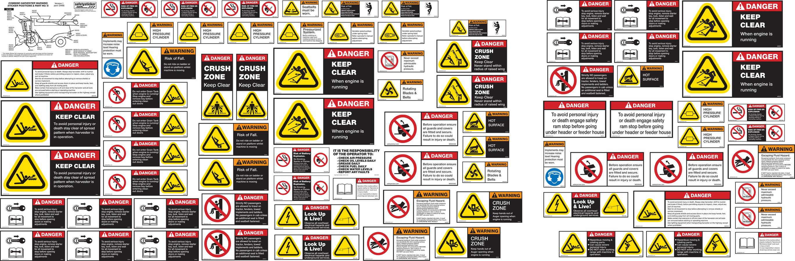 Combine Harvester (Header) Safety Sheet | Safety Stickers | Safety Decals