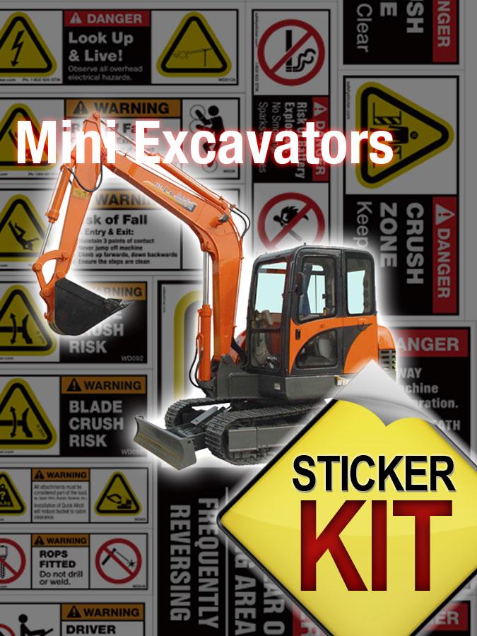 Mini Excavator Sticker Kit | Safety Stickers | Safety Decals