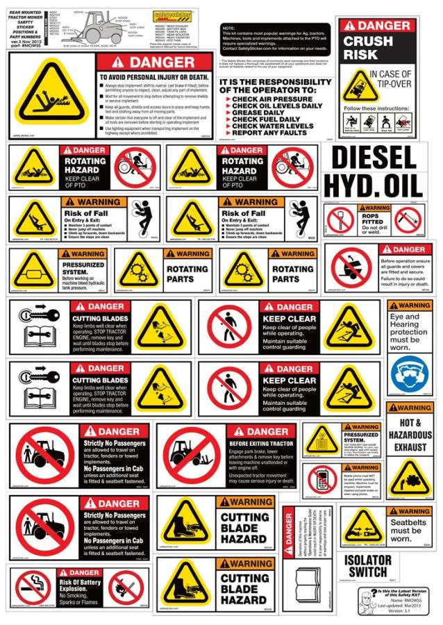 Rear Mounted Mower Safety Sheet | Safety Stickers | Safety Decals