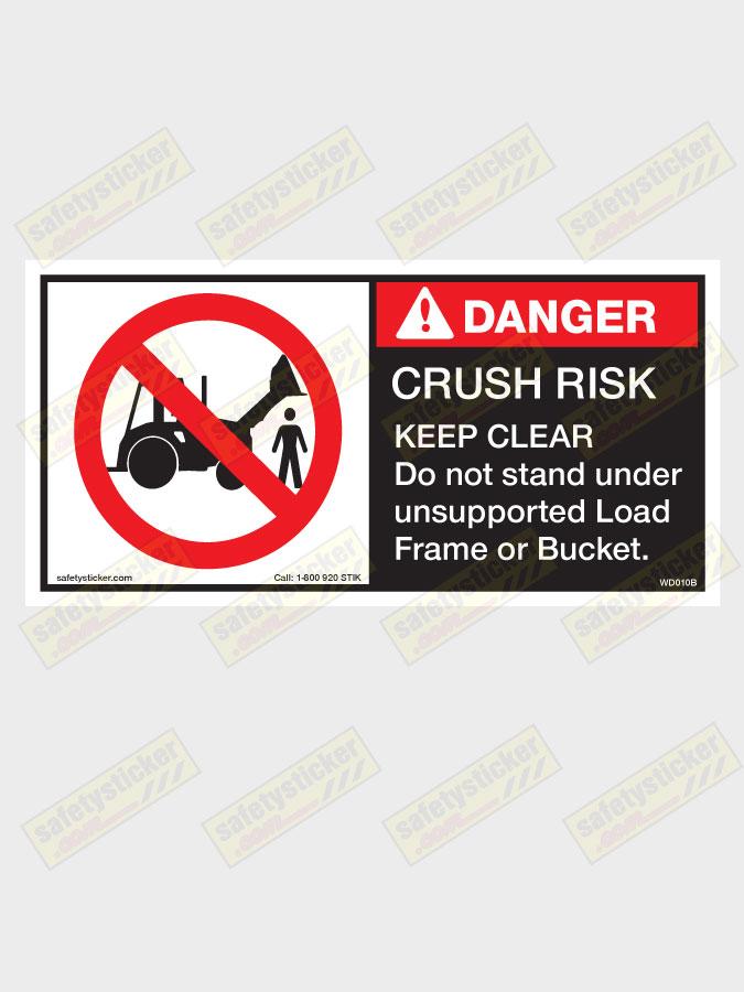 Warning Crush Risk - Do Not Stand Under Boom Or Stick Decal | Safety ...