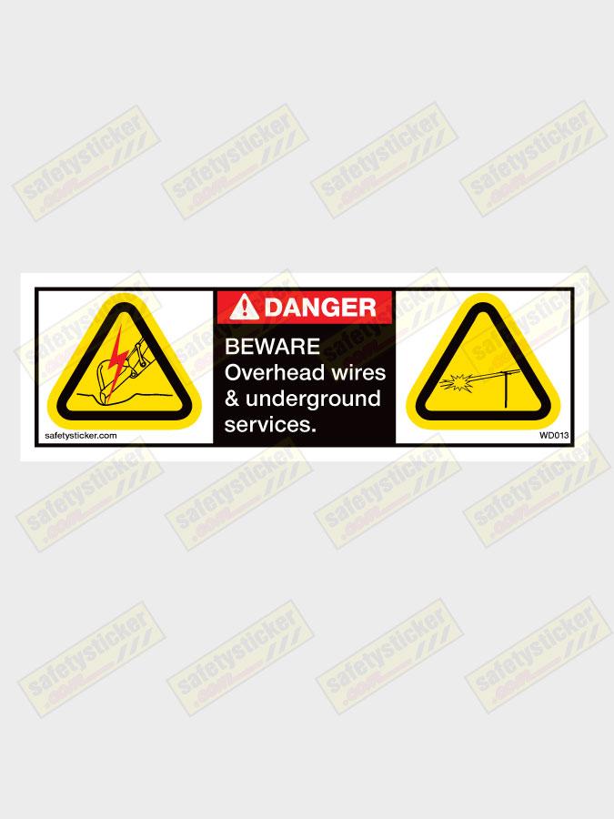 Warning Beware Overhead Wires Decal | Safety Stickers | Safety Decals