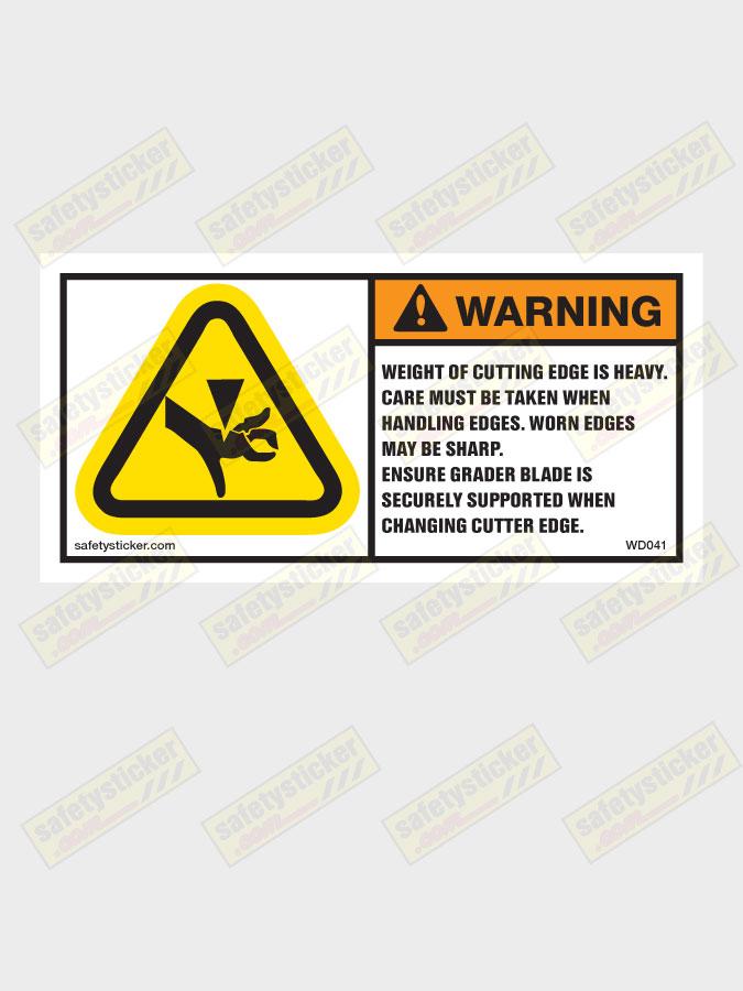 Warning Weight Of Cutting Edge Is Heavy Decal | Safety Stickers ...