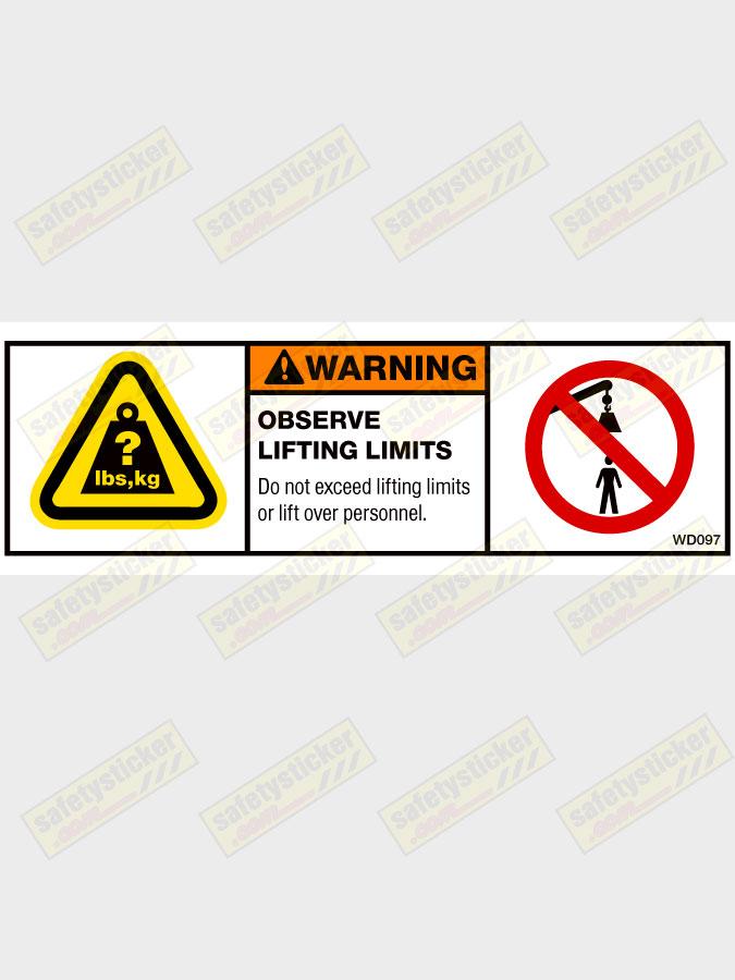 Warning Observe Lifting Limits Decal | Safety Stickers | Safety Decals