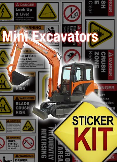 Mini Excavator Sticker Kit | Safety Stickers | Safety Decals