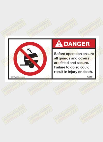 Warning Before Operation Secure Guards and Covers Decal | Safety ...